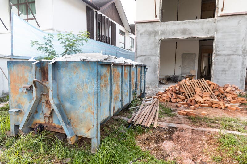 Construction Rubbish Bin with Loads at Construction Site Stock Photo ...