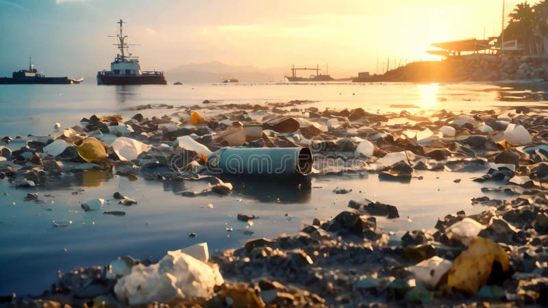 Garbage in the Sea. Pollution of the Environment Concept, Pile of ...