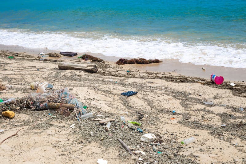 Garbage on the Beach. Plastic Garbage Was Carried Out by a Wave on a ...
