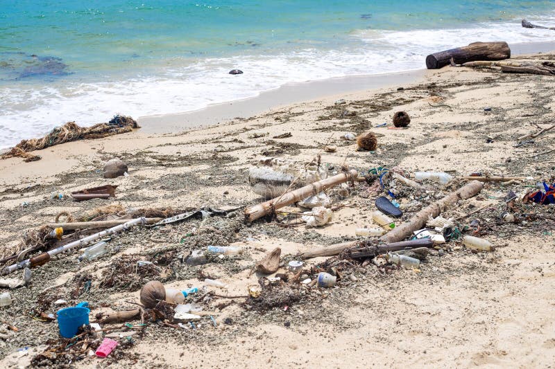 Garbage on the Beach. Plastic Garbage Was Carried Out by a Wave on a ...