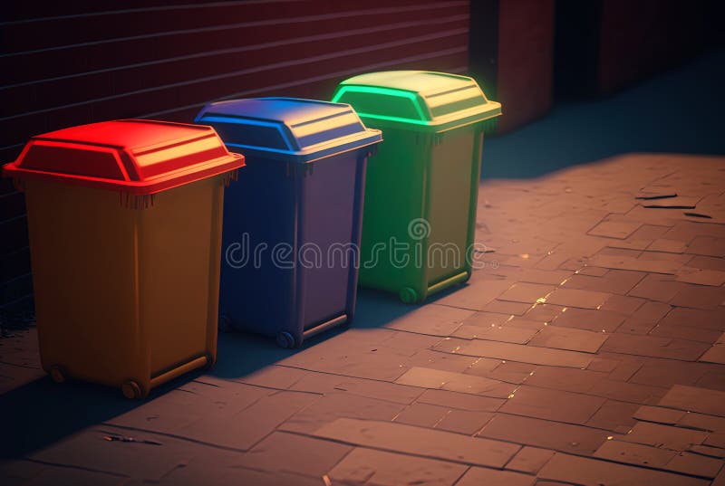 Garbage Sorting and Ecological Problems Concept. Colorful Trash Bin and ...