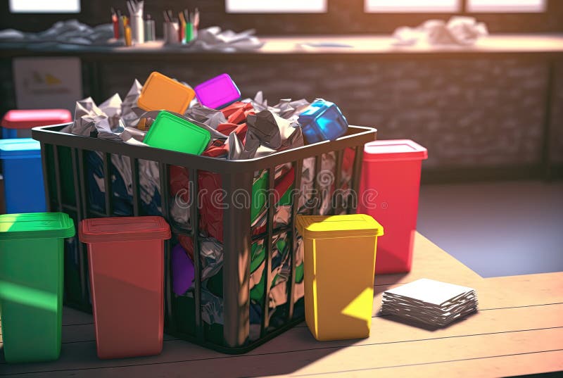 Garbage Sorting and Ecological Problems Concept. Colorful Trash Bin and ...