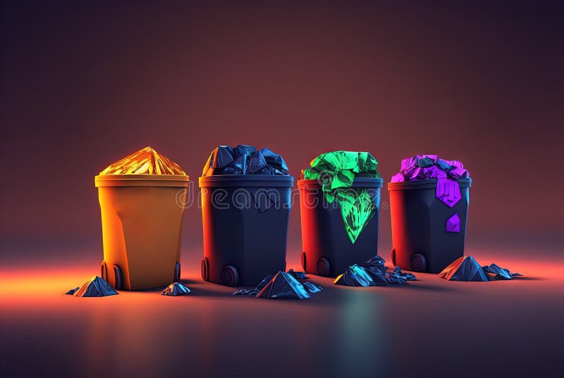 Garbage Sorting and Ecological Problems Concept. Colorful Trash Bin and ...