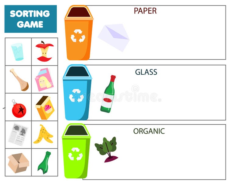 Garbage Sorting Educational Children Game. Match Trash with Bin Sorter ...