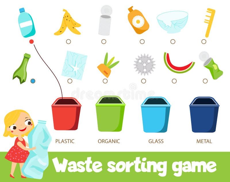 Garbage Sorting Educational Children Game. Match Trash with Bin Sorter ...