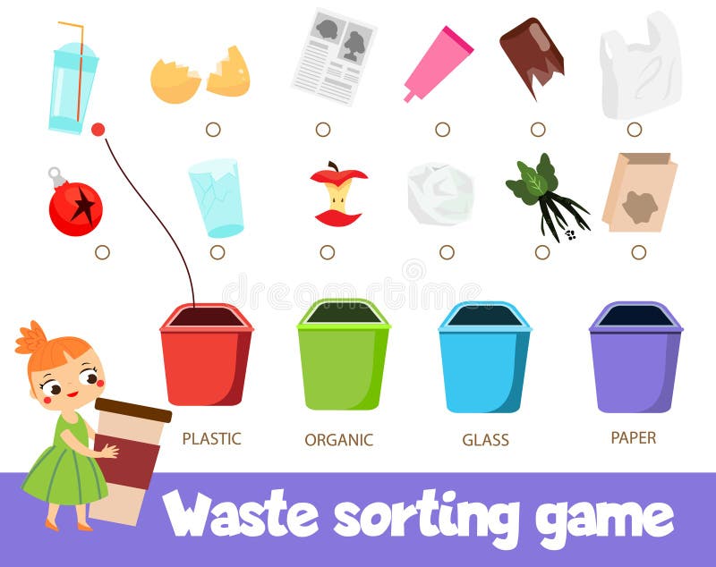 Garbage Sorting Educational Children Game. Match Trash with Bin Sorter ...