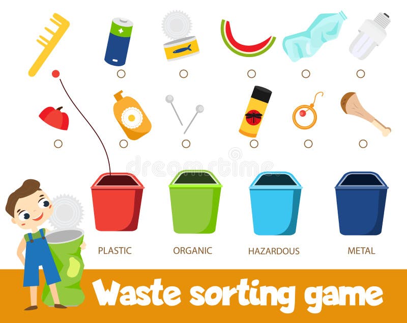 Garbage Sorting Educational Children Game. Match Trash with Bin Sorter ...