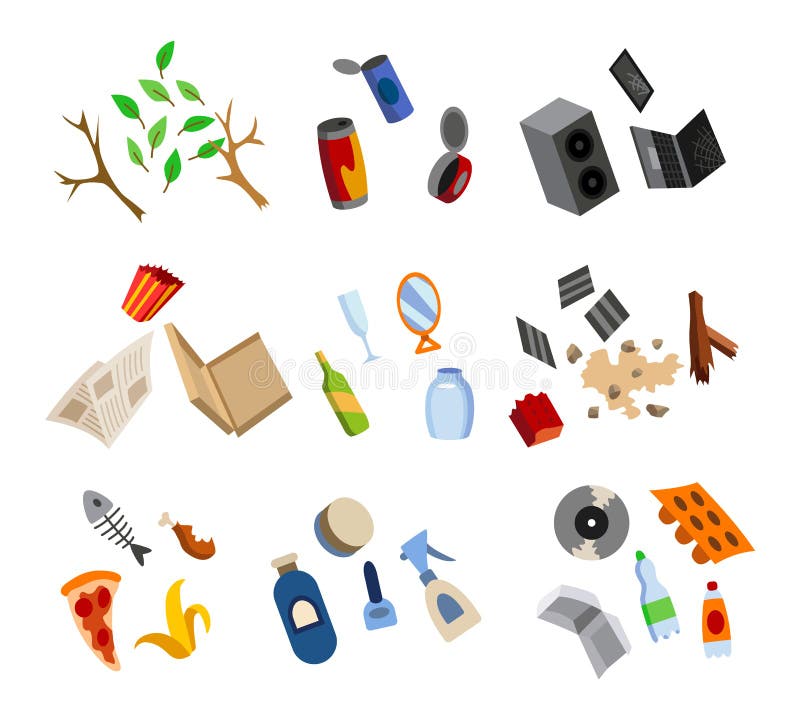 Garbage Sorting. Lot of Sorted Recycling Elements. Separation of Waste ...