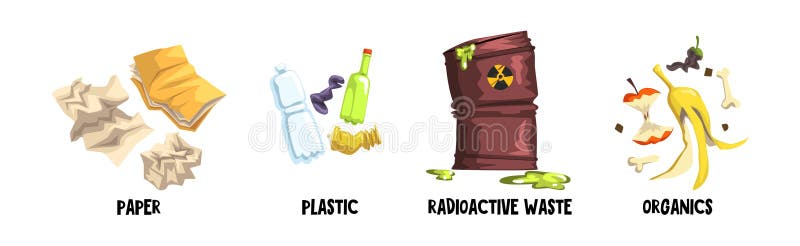Garbage Sorting with Type of Waste Material Vector Set Stock Vector ...