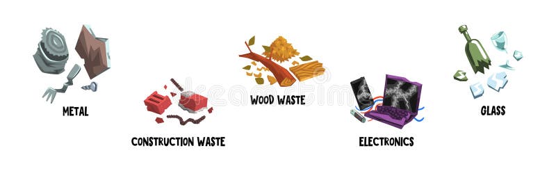 Garbage Sorting with Type of Waste Material Vector Set Stock Vector ...