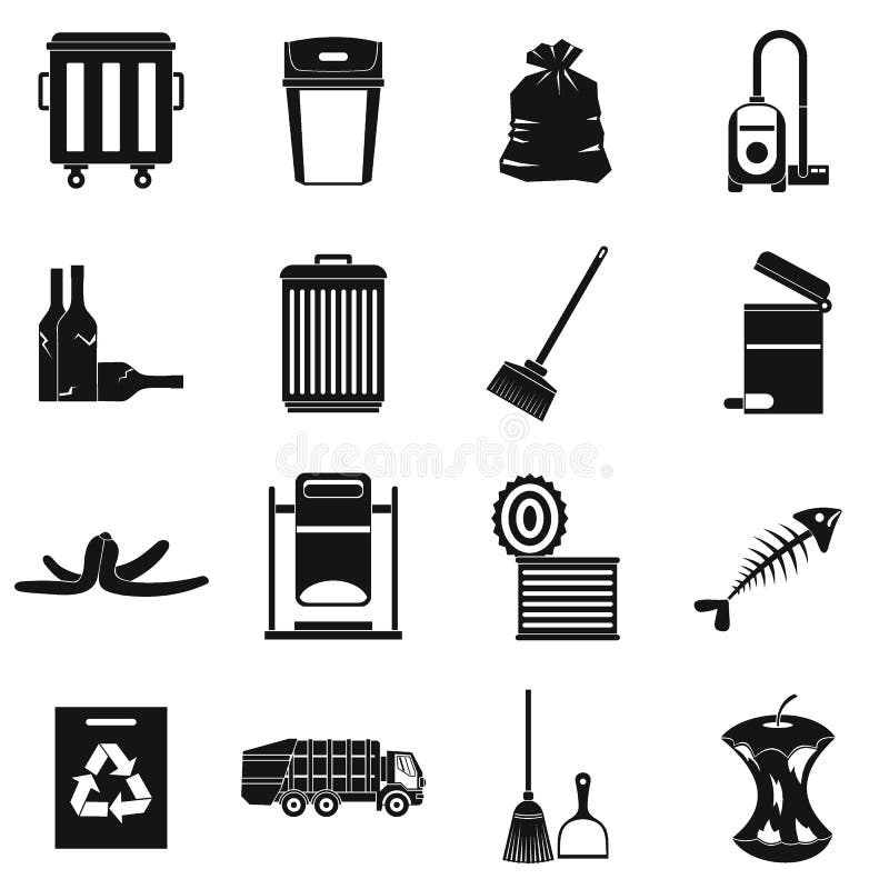 Garbage Thing Icons Set, Simple Style Stock Vector - Illustration of ...