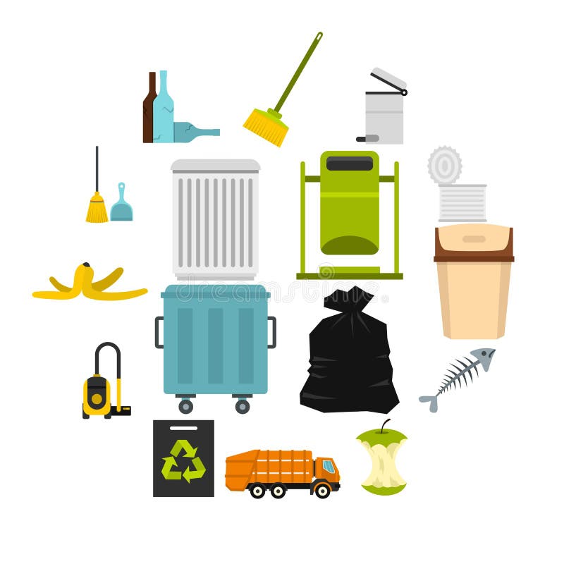 Garbage Items Icons Set, Cartoon Style Stock Vector - Illustration of ...