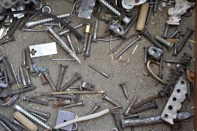 Garbage of Tools and Bolts and Nuts in the Drawer Stock Photo - Image ...