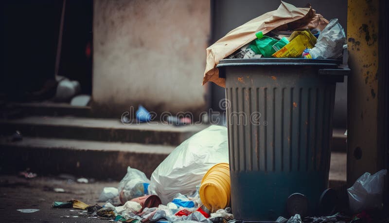 Garbage in the Trash Can. Recycling and Environmental Pollution Concept ...