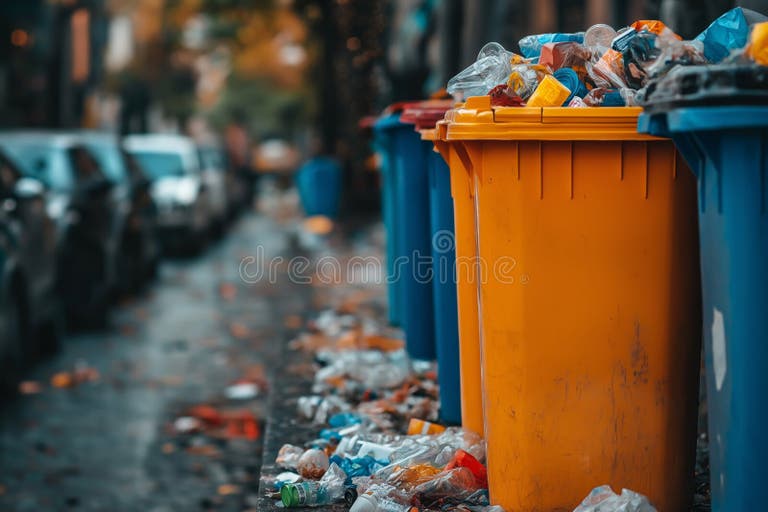 Garbage in a Trash Can on the Street. Environmental Pollution. Stock ...