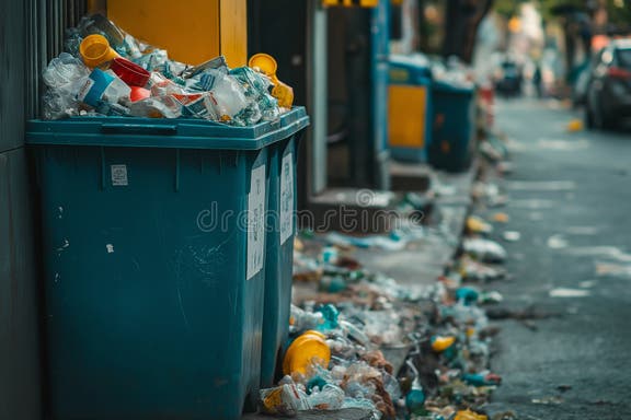 Garbage in a Trash Can on the Street. Environmental Pollution. Stock ...