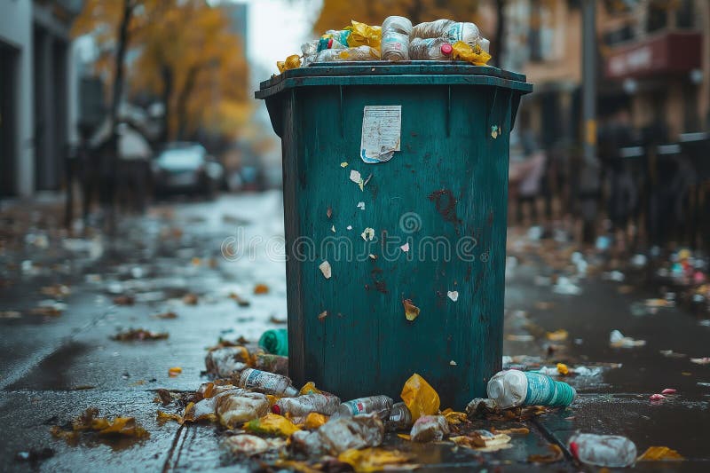 Garbage in a Trash Can on the Street. Environmental Pollution. Stock ...