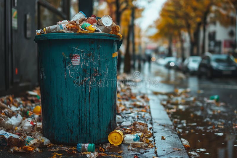 Garbage in a Trash Can on the Street. Environmental Pollution. Stock ...