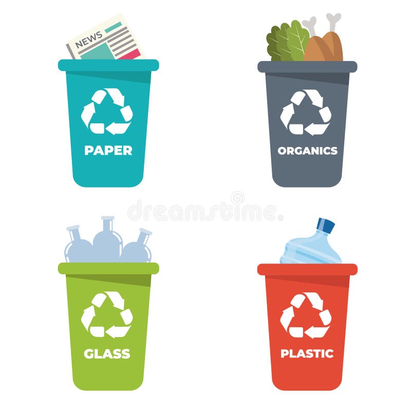 Trash Can, Ecology, Vector Illustration, Garbage Sorting, Recycli Stock ...