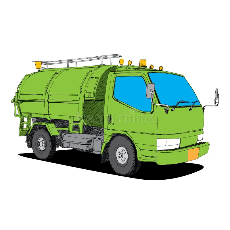 Garbage truck - Hand Drawn stock vector. Illustration of vector - 29642129