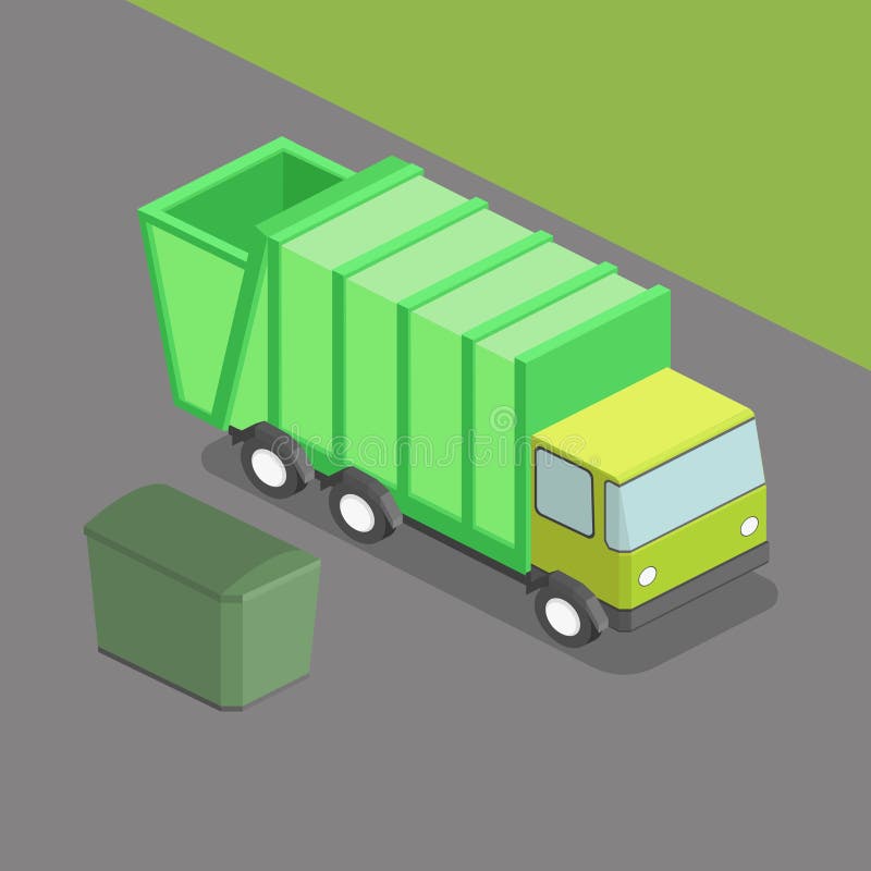 Garbage Truck Isometric Vector Illustration Stock Vector - Illustration ...