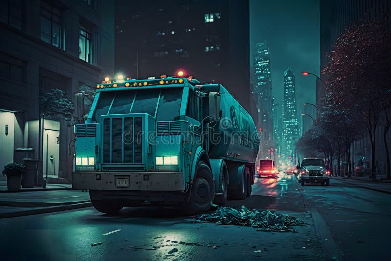 Garbage Truck Line Drawing on Suburban Street. Neural Network AI ...