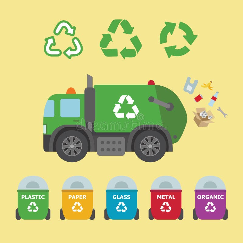 Waste Recycling Concept with Garbage Truck Car. Stock Vector ...