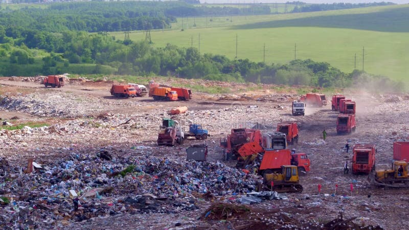 Garbage Trucks of the Landfill, View from the Side. the Facility for ...