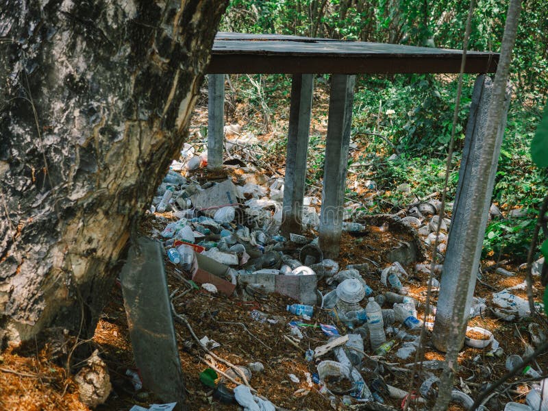 Garbage Under the Tree.Spilled Garbage City. Empty Used Dirty Plastic ...