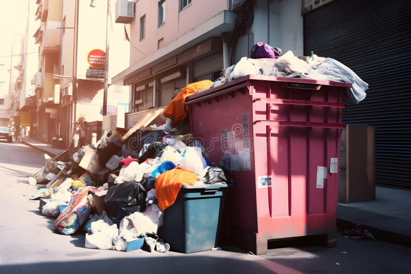 Garbage in Urban City Overflow the Garbage Dumpster Can Making ...