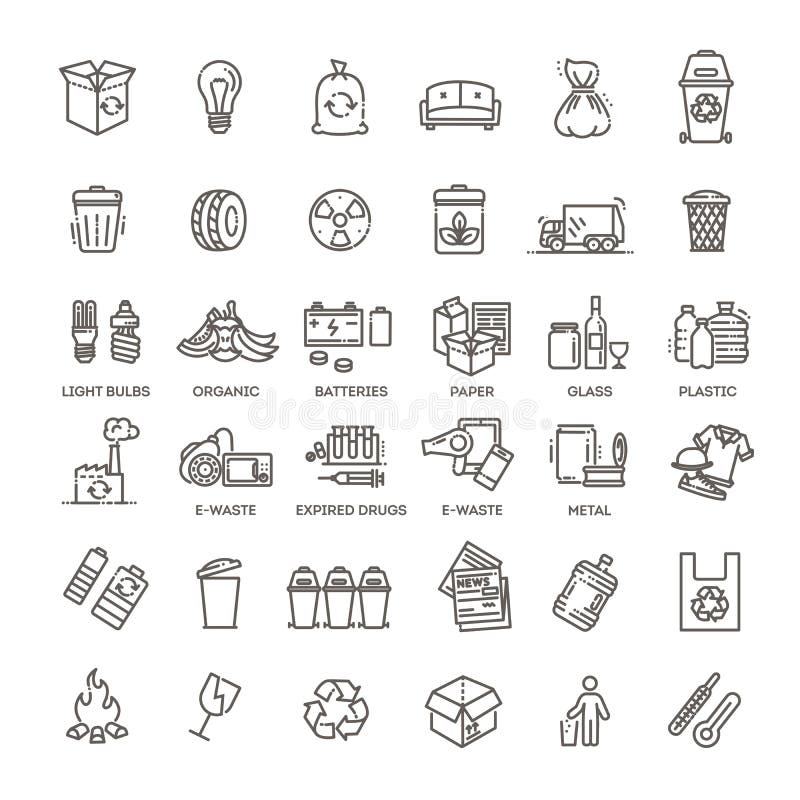 Garbage Types Outline Icons Set - Waste Sorting Vector Symbols Stock ... Garbage Types Outline Icons Set - Waste Sorting Vector Symbols Stock ...