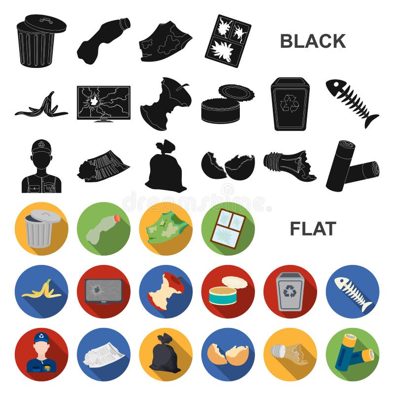 Garbage and Waste Flat Icons in Set Collection for Design. Cleaning ...