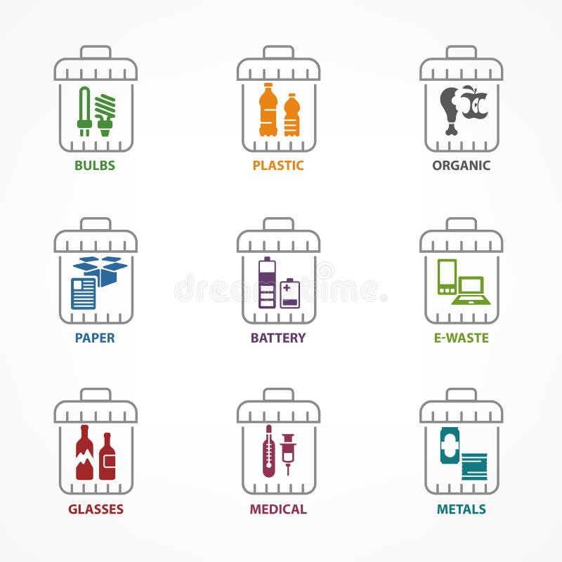 Garbage Waste Recycling Color Icons, Line Trash Stock Vector ... Garbage Waste Recycling Color Icons, Line Trash Stock Vector ...