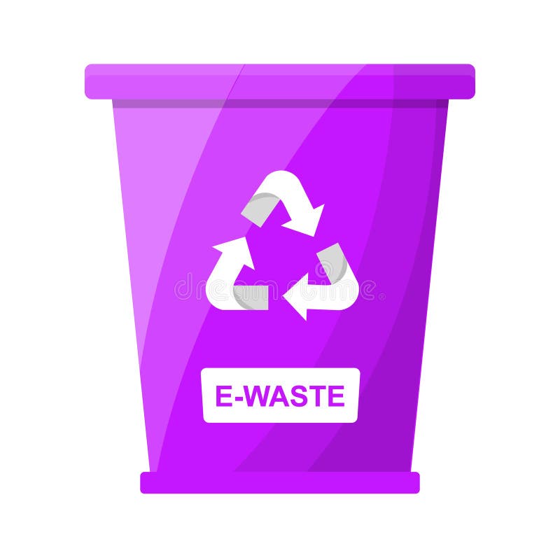 Garbage Waste Sorting E-Waste Recycle Bin Purple Color Flat Vector ...