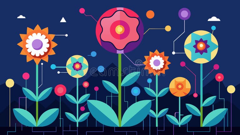 A Garden of Abstract Flowers Each Petal Representing a Different Data Point Blooming and Wilting ...