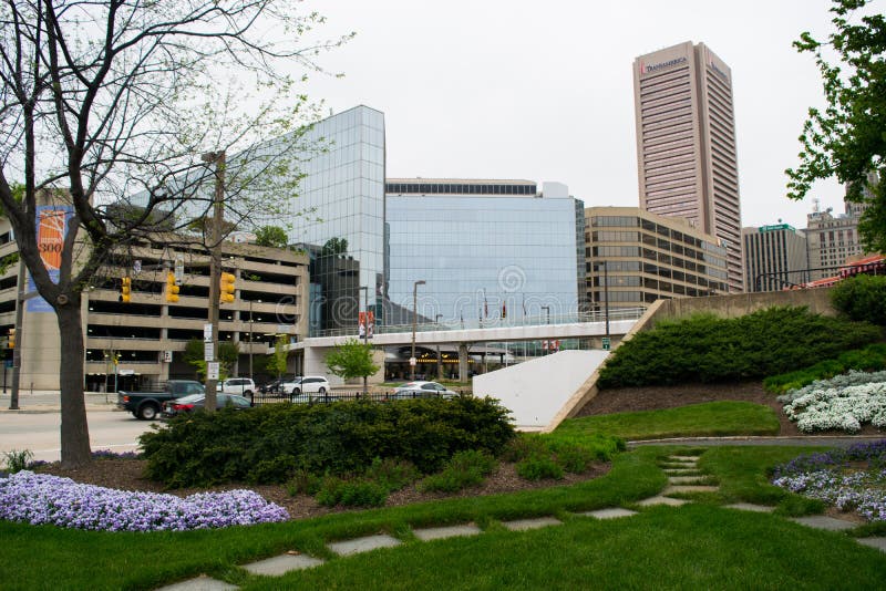 Garden Area with Buildings in the Background in the Inner Harbor ...