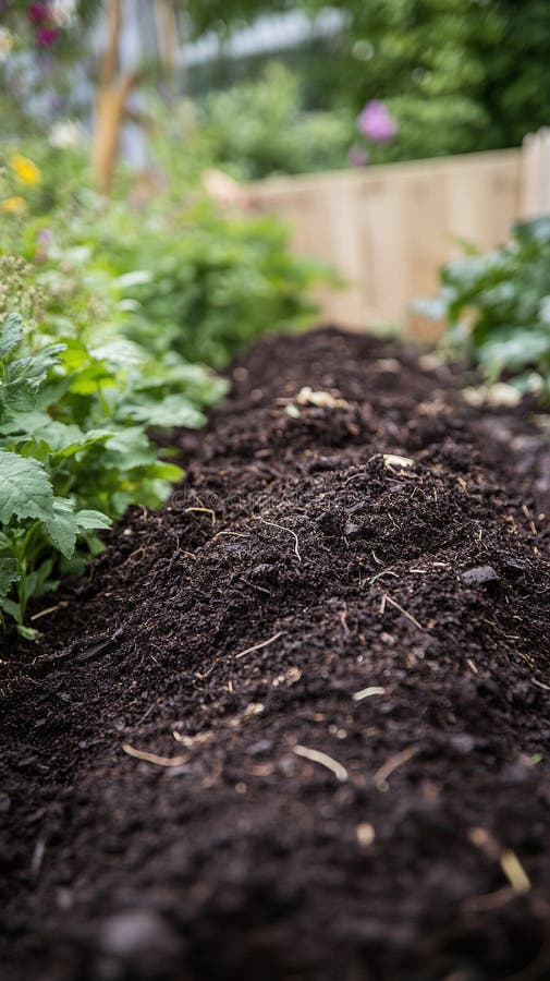 A Garden Bed Covered in a Layer of Freshly Spread Compost. Stock ...