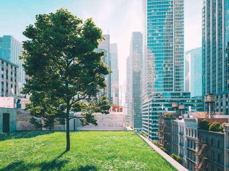 Garden in a Big City. Living Concept. 3d Rendering Stock Photo - Image ...