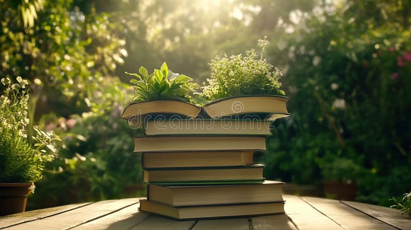Garden Books Sunlight Plants Reading Nature Stock Photo - Image of ...