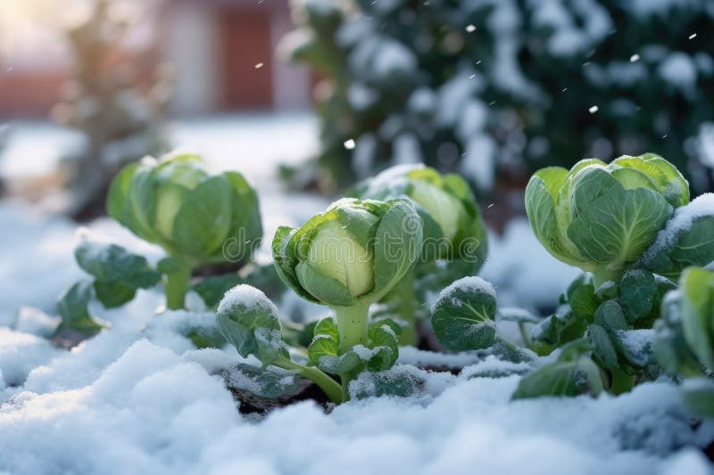 Garden with Cabbage Heads Under Snow Cover. Generative AI Stock ...