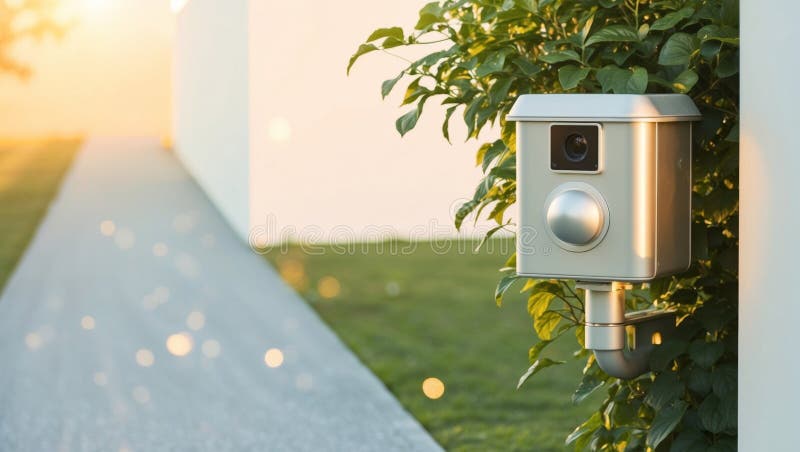 Garden Camera Overlooking Pathway at Golden Hour Light. Stock Photo ...