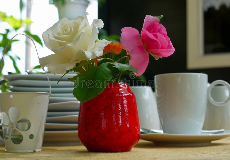 Garden Coffee Table Place Setting Stock Image - Image of double ...