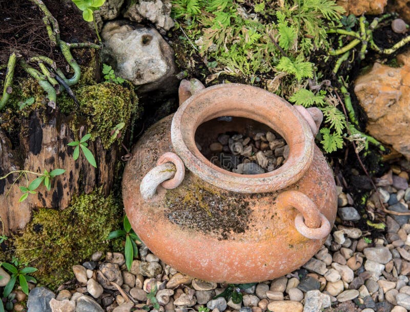 Garden Decoration by Pottery Jar, Pottery Pitcher Stock Image - Image ...