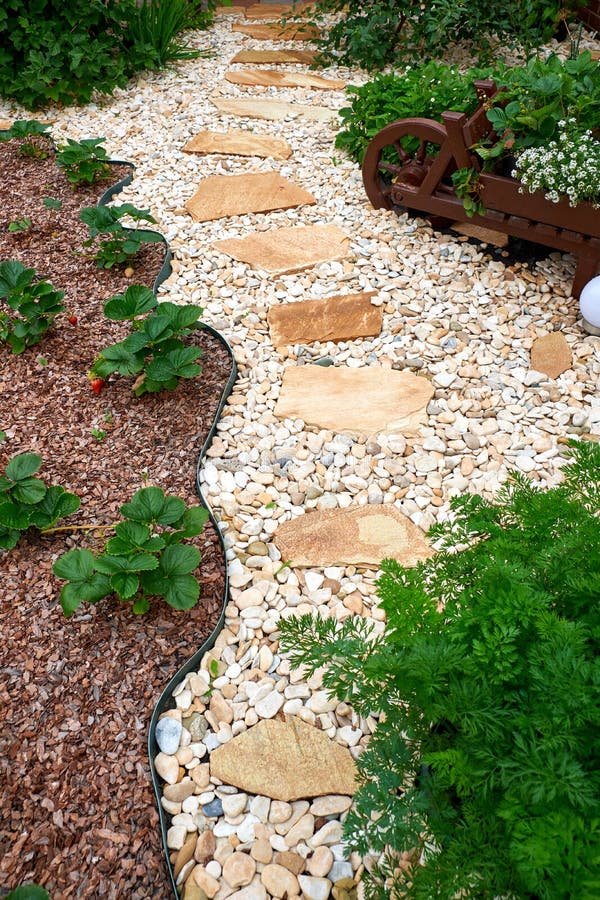 Garden Design. Pathway in Garden, Flowers with Bricks Pathways. the ...