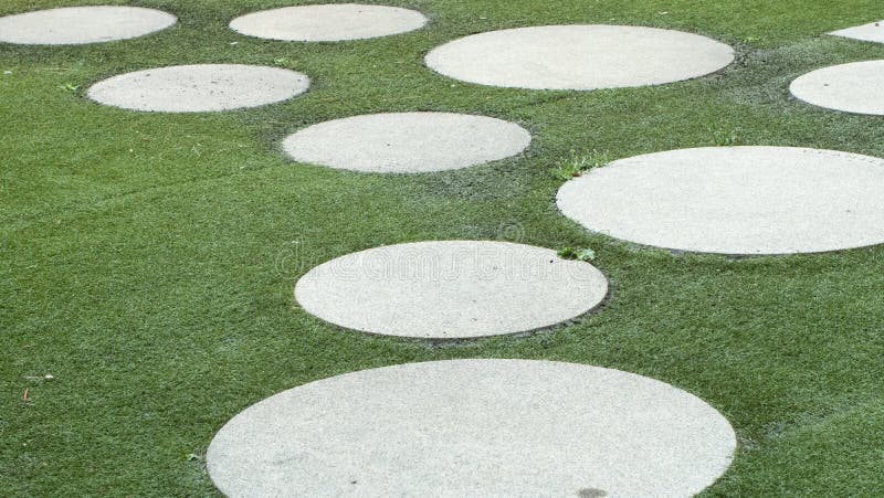 Garden Design Round Shapes on Artificial Turf Stock Photo - Image of ...