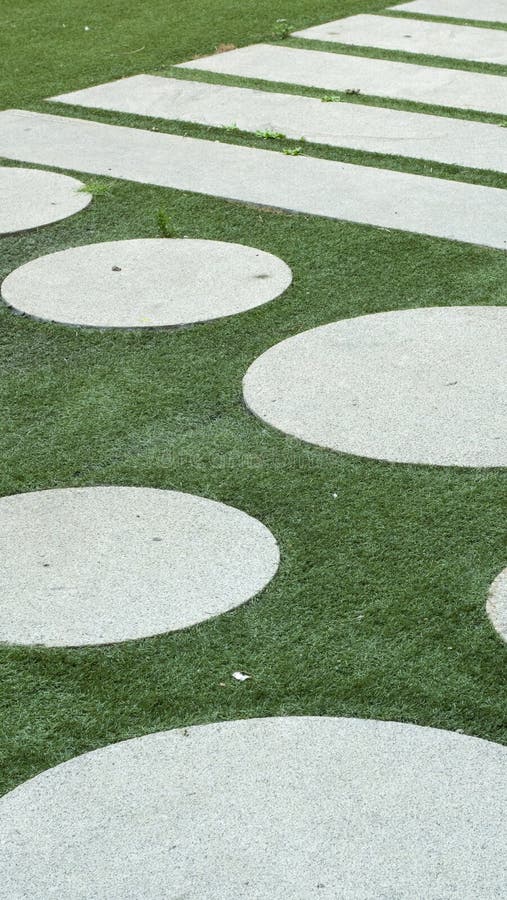 Garden Design Round Shapes on Artificial Turf Stock Photo - Image of ...