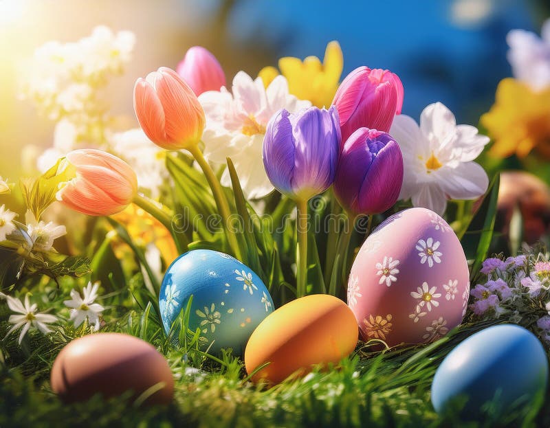 Garden Easter Egg Hunt with Brightly Colored Eggs Hidden among the ...