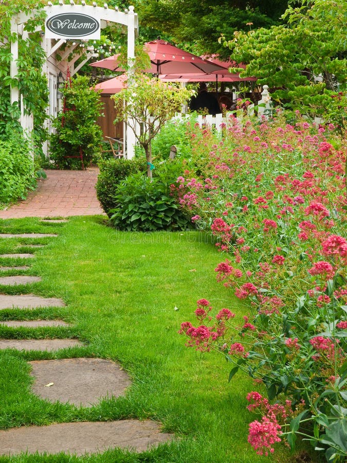 Garden Entry with Path and Flowers Stock Image - Image of gate, foot ...