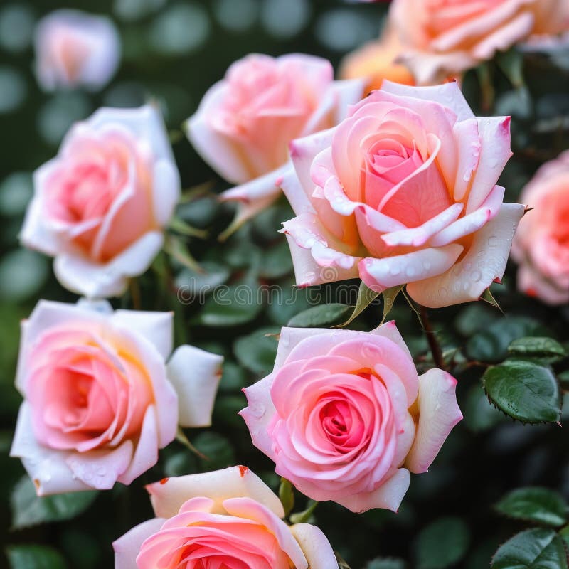 The Garden is Filled with Pink Roses Blooming Outside Stock ...