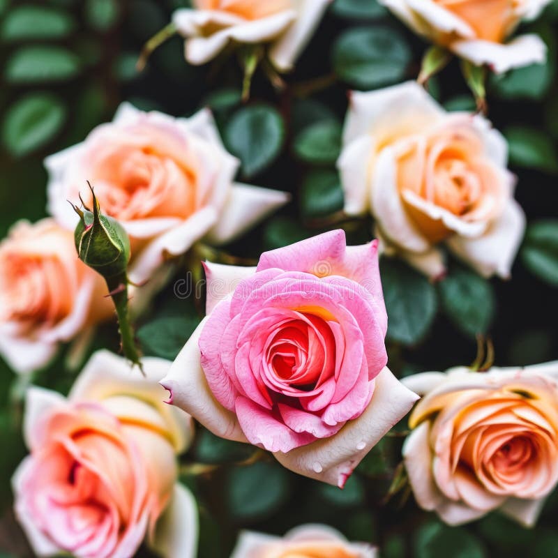 The Garden is Filled with Pink Roses Blooming Outside Stock ...